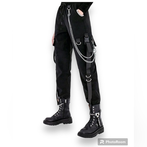 Meinvqiaoti | Pants | Men Women Black Cargo Pants M Techwear Loose Rock ...